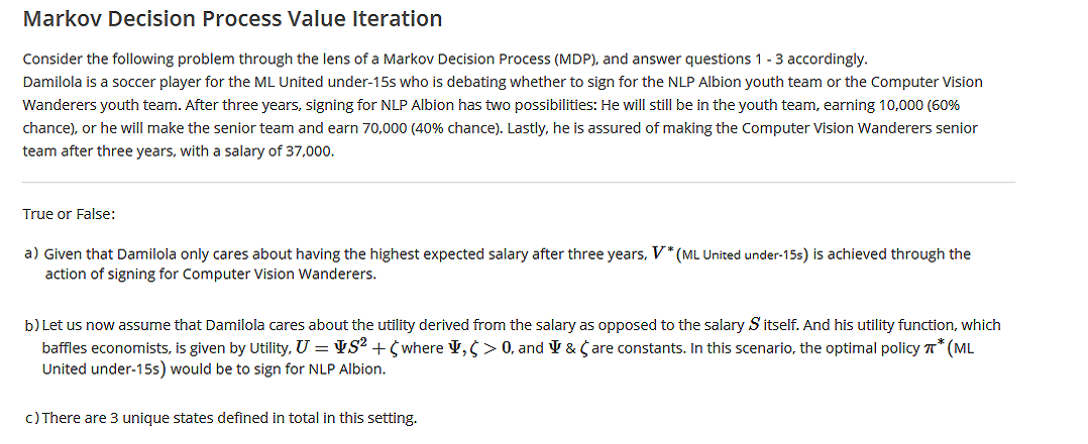 Markov Decision Process Value Iteration Consider the | Chegg.com