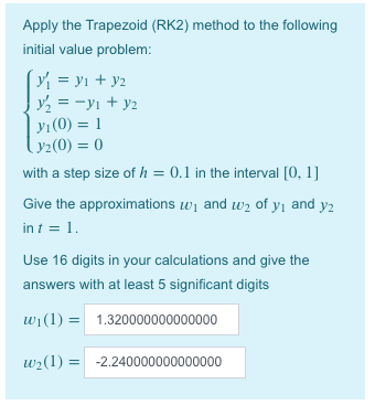 Solved Apply the Trapezoid (RK2) method to the following | Chegg.com
