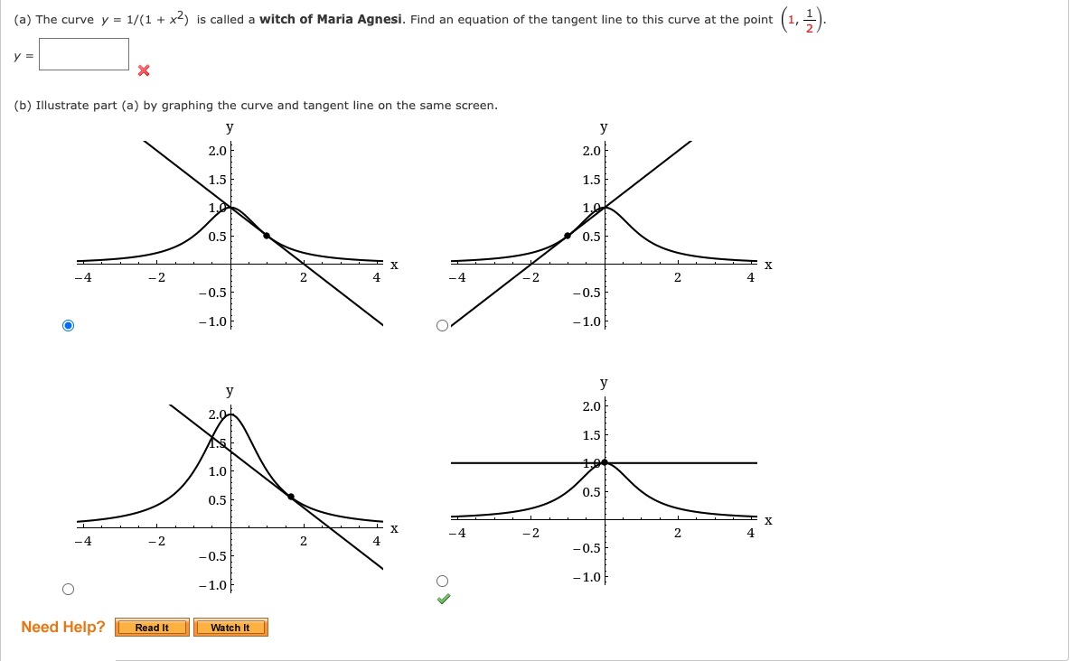 Solved (a) The curve y=1/(1+x2) is called a witch of Maria | Chegg.com