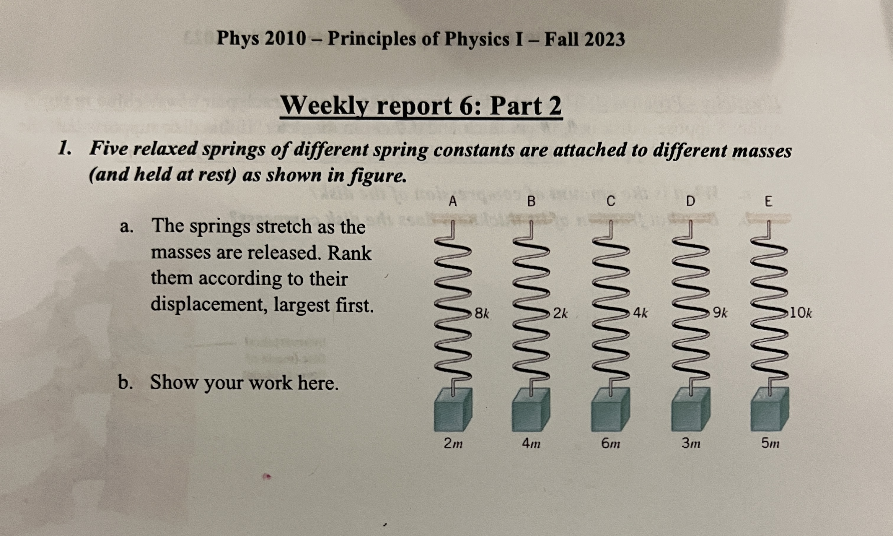 Solved 1. Five relaxed springs of different spring constants | Chegg.com