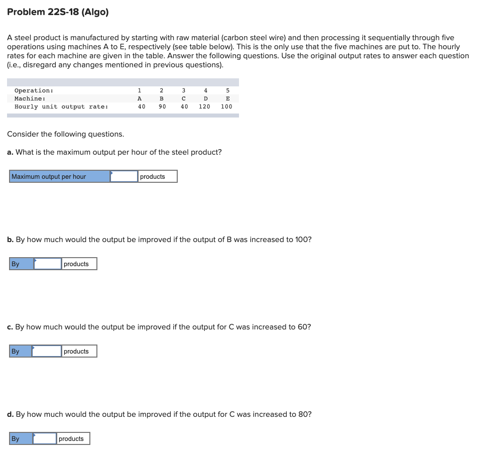 Solved Problem 225-18 (Algo) A steel product is manufactured | Chegg.com