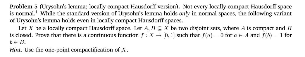 Solved Problem 5 (Urysohn's lemma; locally compact Hausdorff | Chegg.com