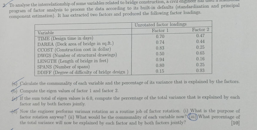 Solved To analyse the interrelationship of some variables | Chegg.com