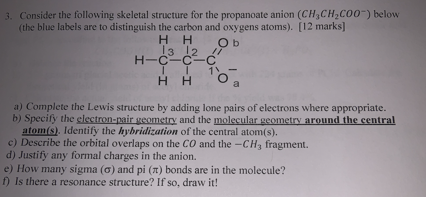Solved 3. Consider the following skeletal structure for the | Chegg.com