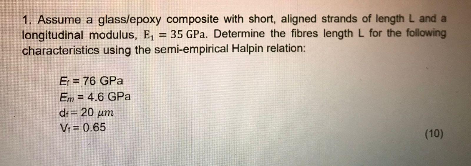 Solved 1. Assume a glass/epoxy composite with short, aligned | Chegg.com