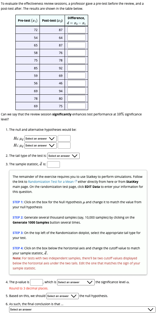 Solved To evaluate the effectiveness review sessions, a | Chegg.com