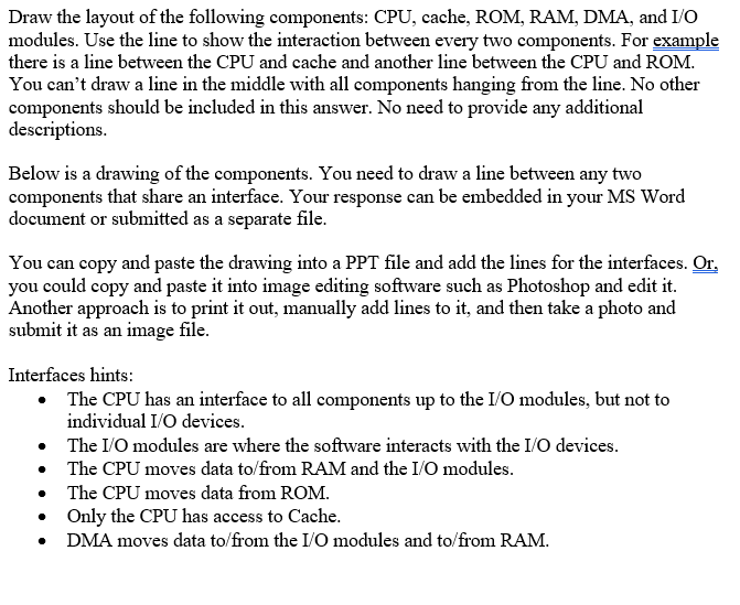 Solved Draw the layout of the following components: CPU, | Chegg.com