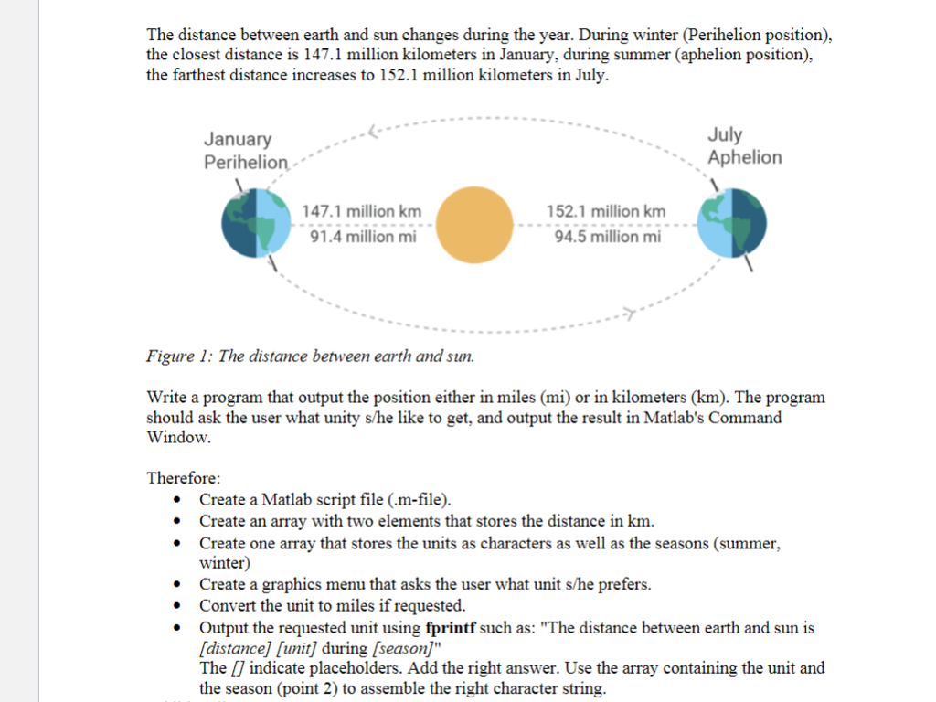 Solved The distance between earth and sun changes during the | Chegg.com