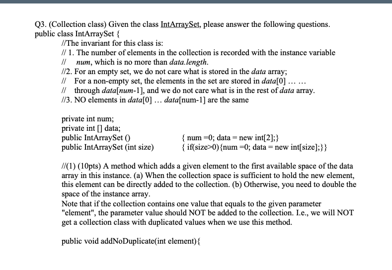 Solved (Collection class) Given the class IntArraySet, | Chegg.com