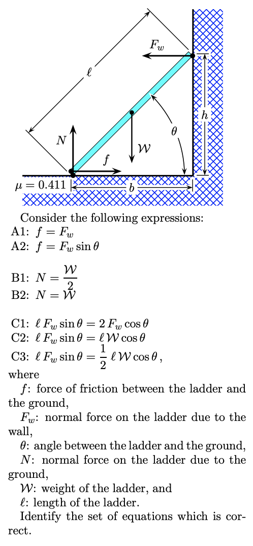 Solved A1: f=Fw A2: f=Fwsinθ B1: N=2W B2: N=W C1: | Chegg.com