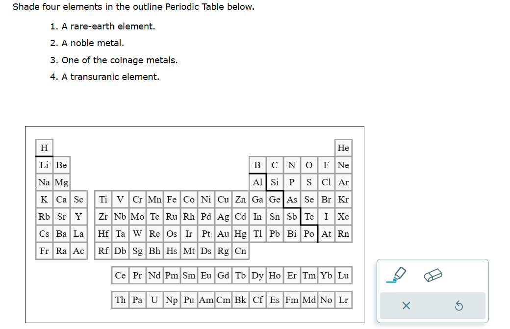 Solved Shade four elements in the outline Periodic Table | Chegg.com