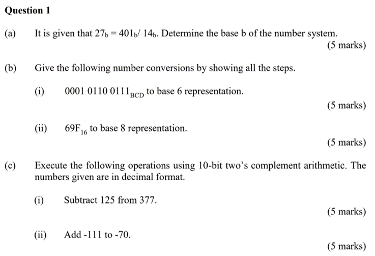 Solved Question 1 (a) It is given that 276 = 401b/ 14b. | Chegg.com