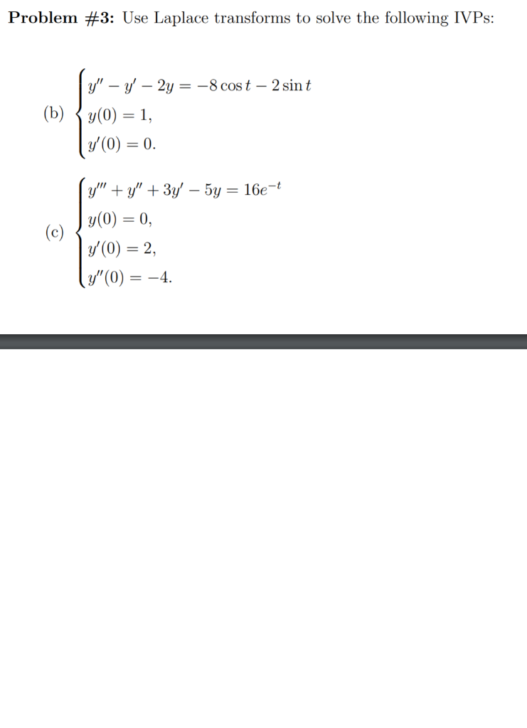 Solved Problem #3: Use Laplace transforms to solve the | Chegg.com