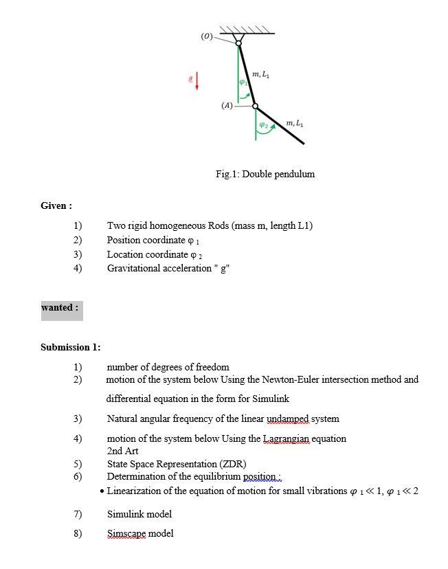 Fig.1: Double pendulum Given : 1) Two rigid | Chegg.com
