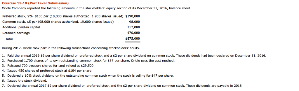 Solved Exercise 15-18 (Part Level Submission) Oriole Company | Chegg.com