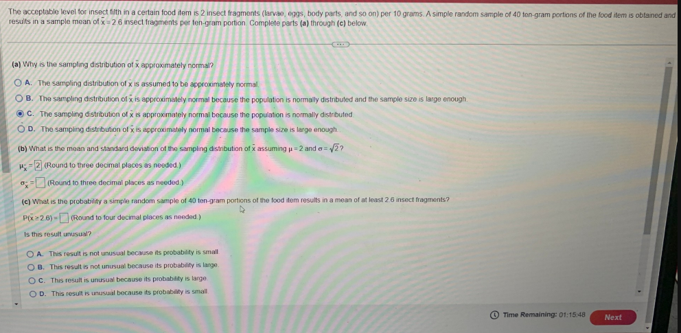 The acceptable level for insect filth in a certain | Chegg.com