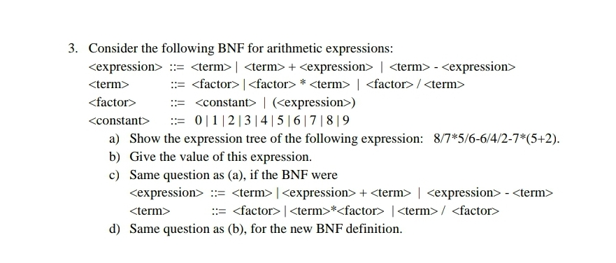 Solved 3. Consider the following BNF for arithmetic | Chegg.com