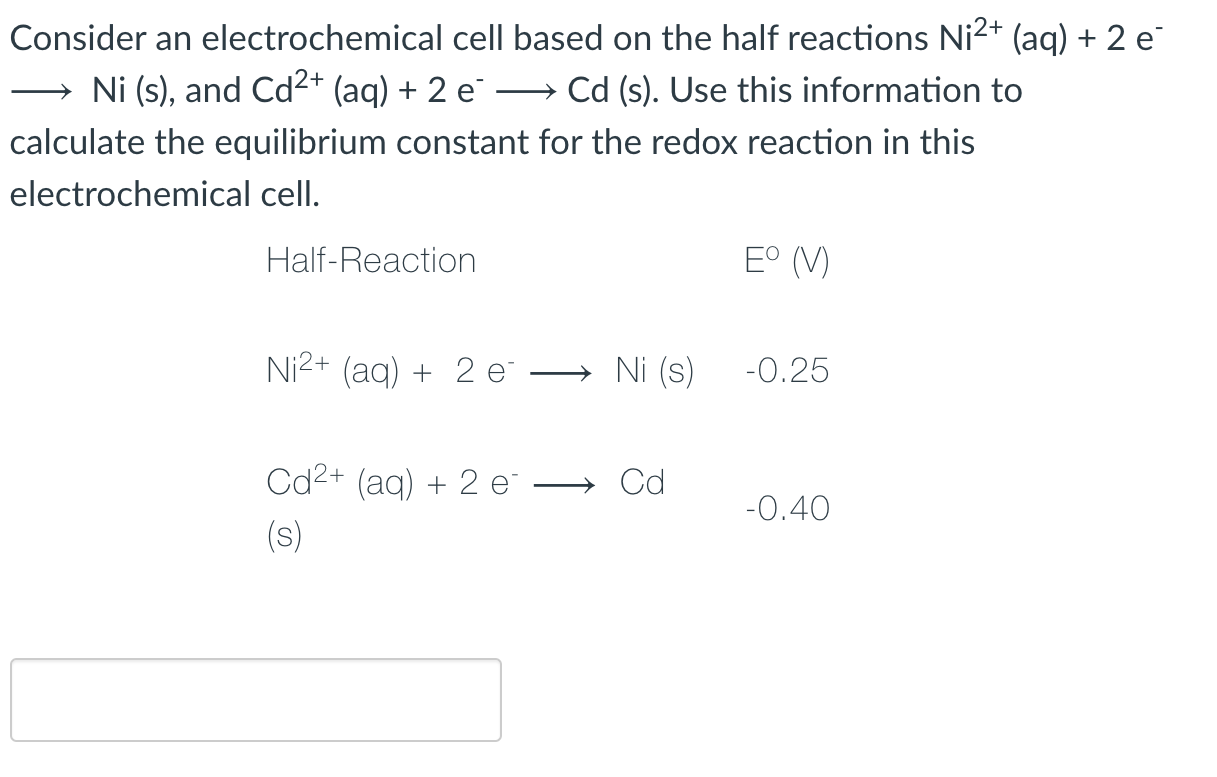 Solved Consider an electrochemical cell based on the half | Chegg.com