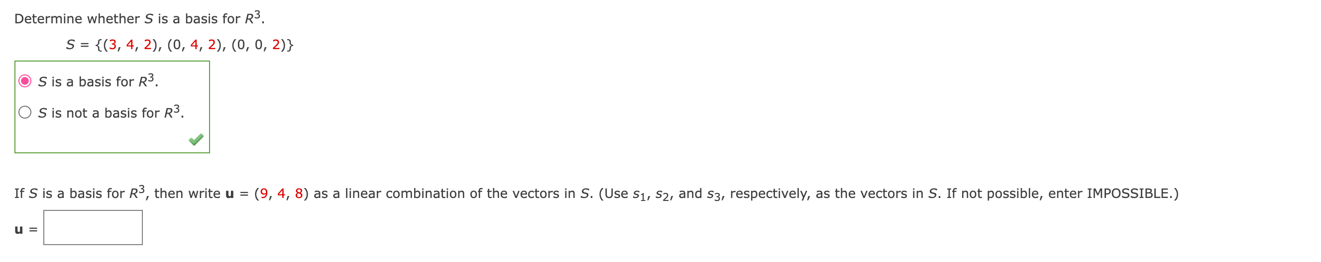Solved Determine whether S is a basis for R3. | Chegg.com
