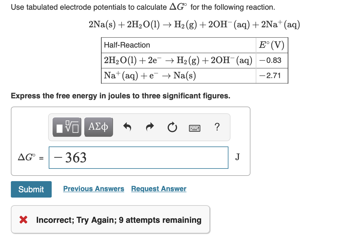 Solved Use tabulated electrode potentials to calculate AGⓇ | Chegg.com
