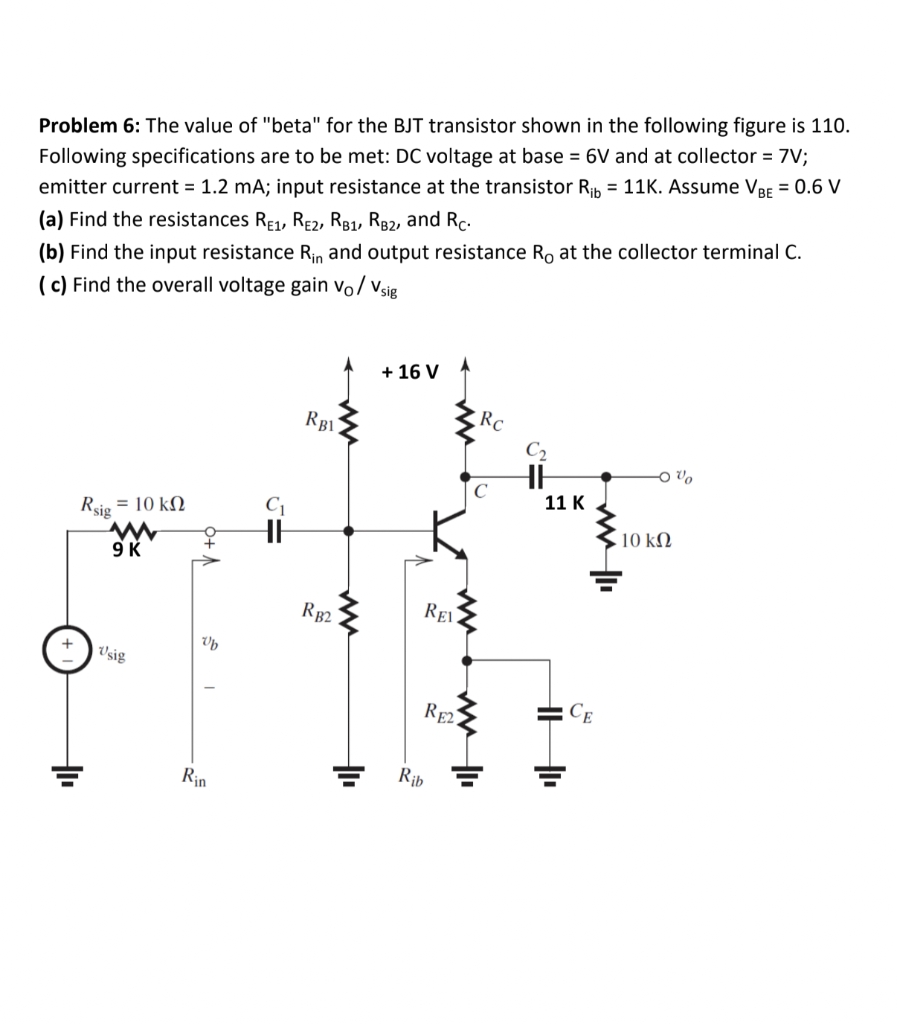Solved Problem 6: The value of "beta" for the BJT transistor | Chegg.com