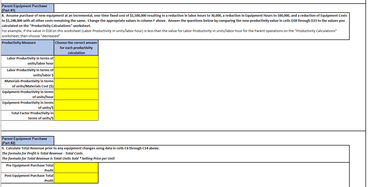 Solved Total = 55 points: Productivity Calculation Tab (30 | Chegg.com