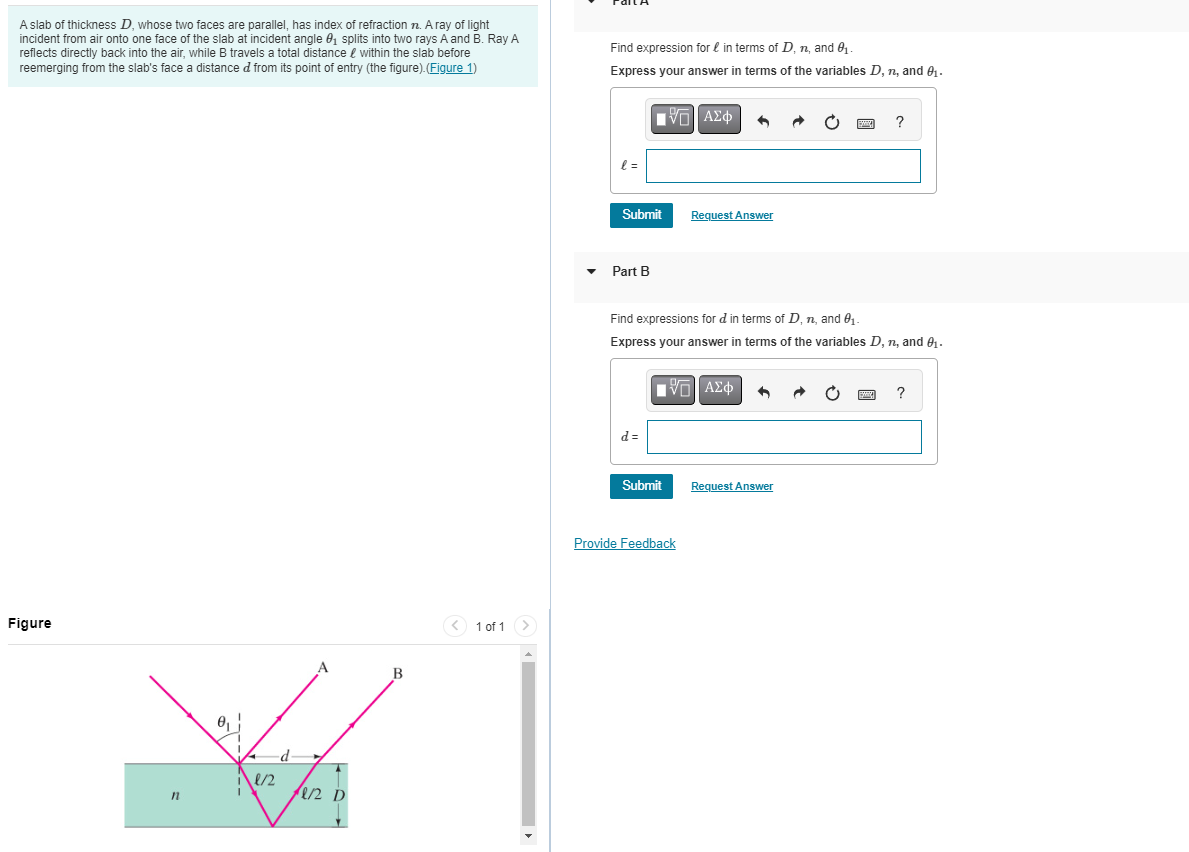 Solved A slab of thickness D, whose two faces are parallel, | Chegg.com