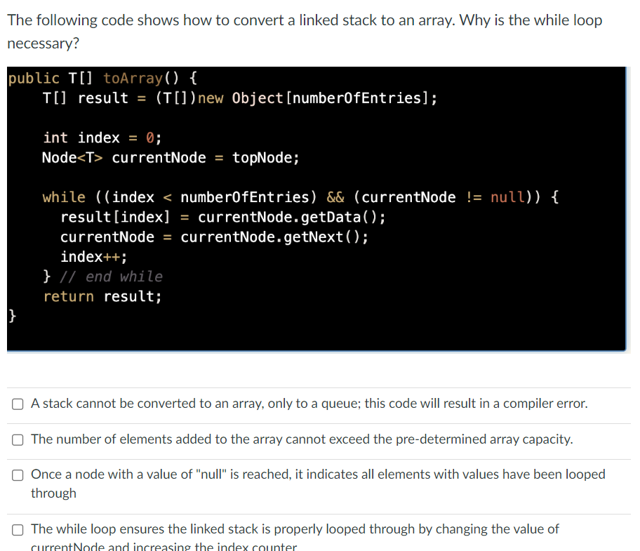 Solved The following code shows how to convert a linked | Chegg.com