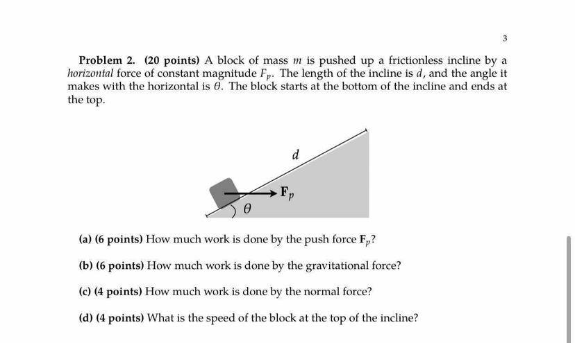 Solved A block of mass m is pushed up a frictionless incline | Chegg.com