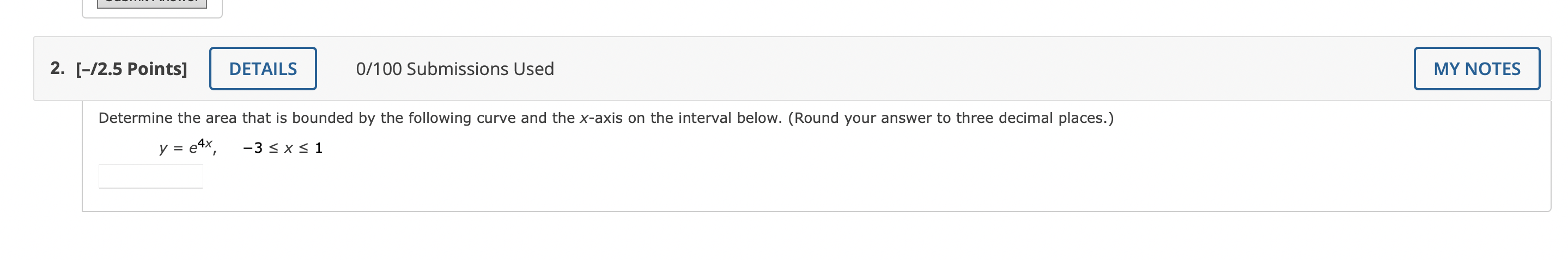 Solved 2.5 Points] 0/100 Submissions Used Determine the area | Chegg.com