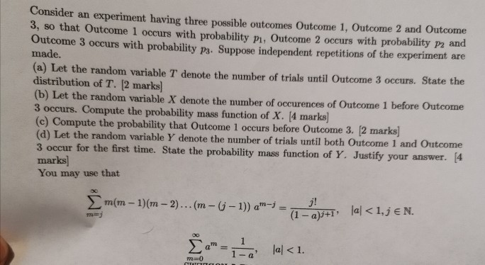 Solved Consider an experiment having three possible outcomes | Chegg.com