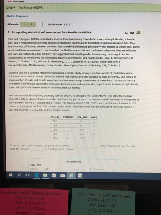 Solved SPSS V-Two Factor ANOVA «Back to Assignment | Chegg.com