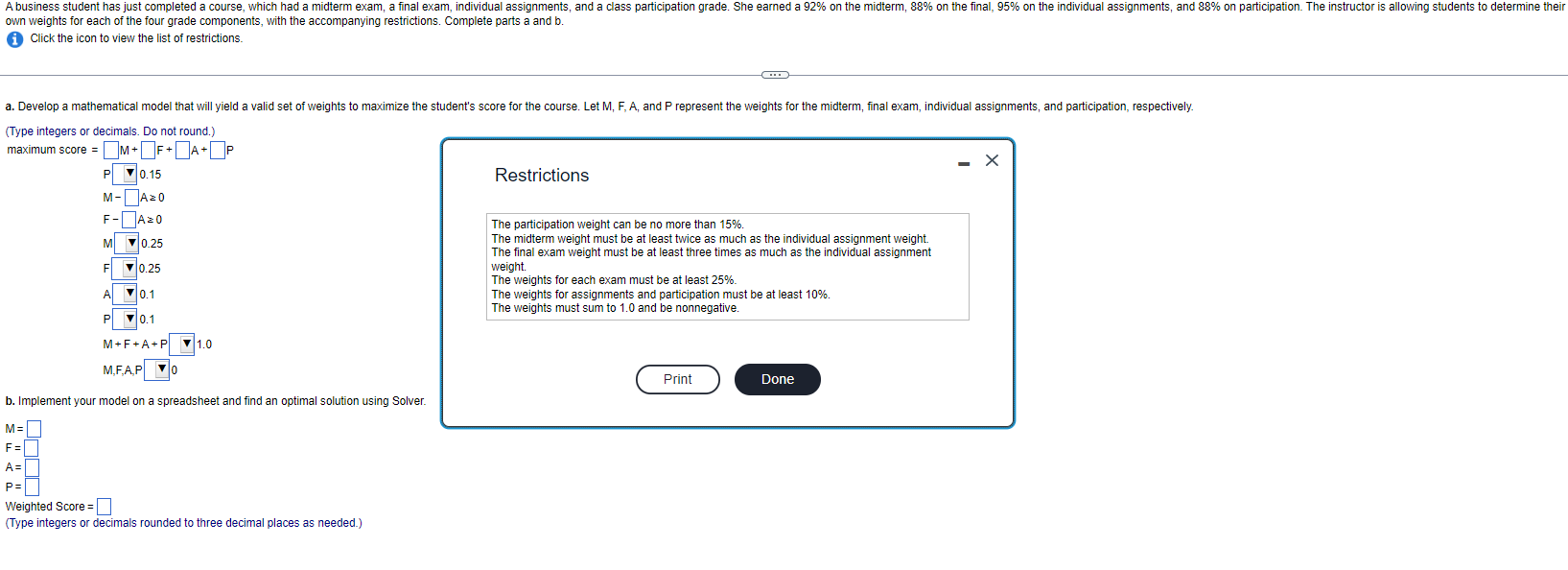 Solved own weights for each of the four grade components, | Chegg.com