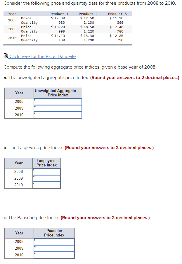 Solved Consider the following price and quantity data for | Chegg.com