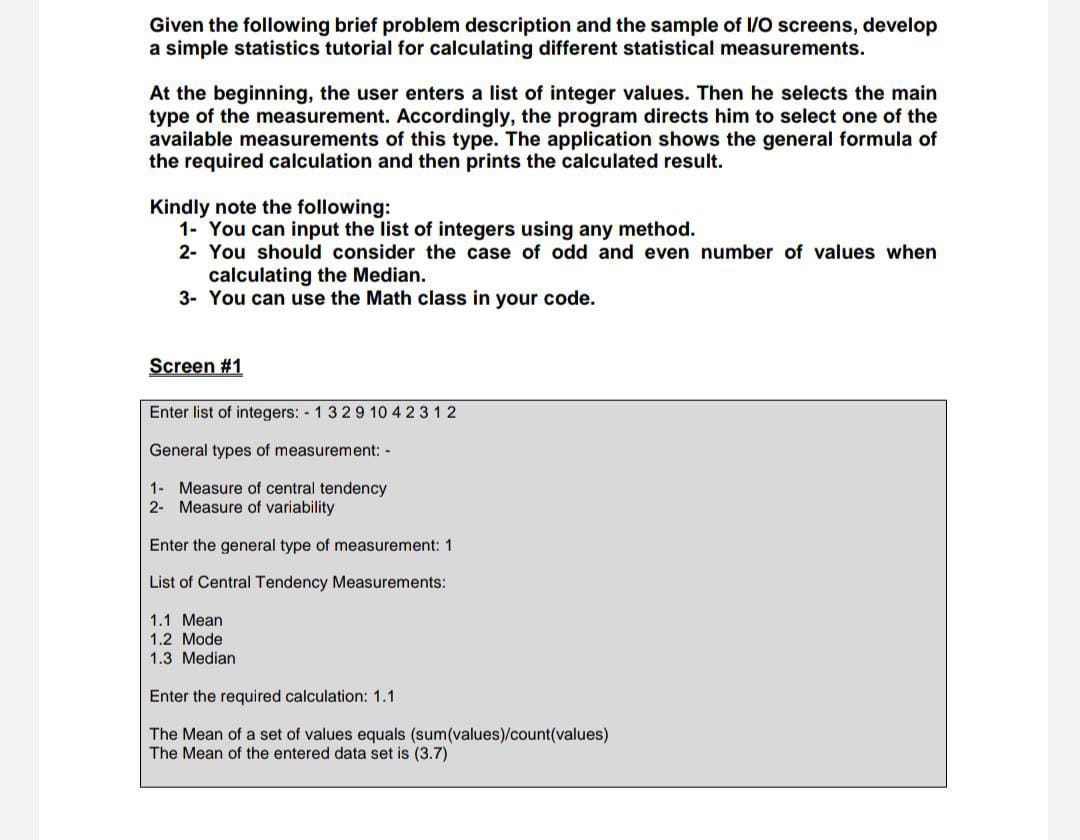 Solved Given the following brief problem description and the | Chegg.com