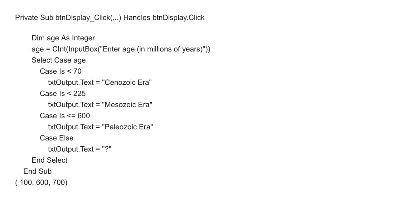 Solved Private Sub btnDisplay_Click(...) Handles | Chegg.com