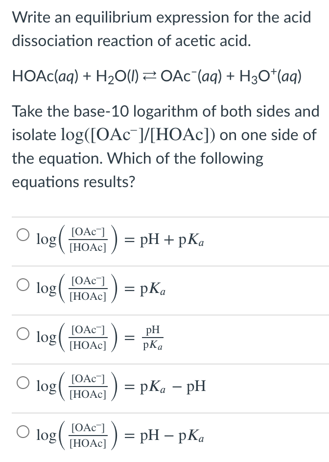 Solved Write An Equilibrium Expression For The Acid