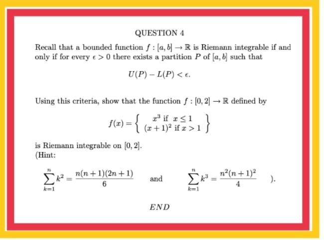 Solved Recall that a bounded function f:[a,b]→R is Riemann | Chegg.com