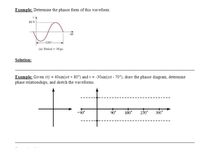 Solved Example: Determine the phasor form of this waveform: | Chegg.com