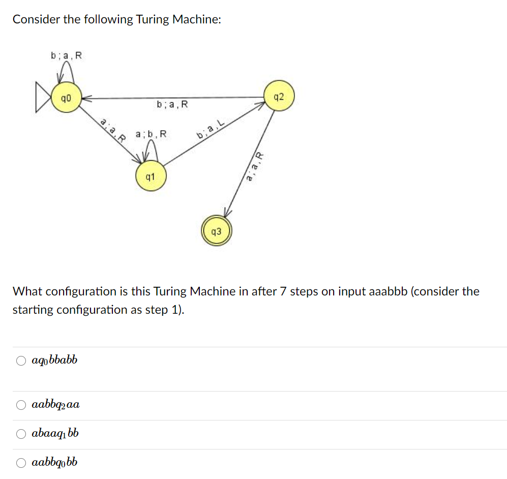 Solved Consider the following Turing Machine: bia, R 90 92 | Chegg.com