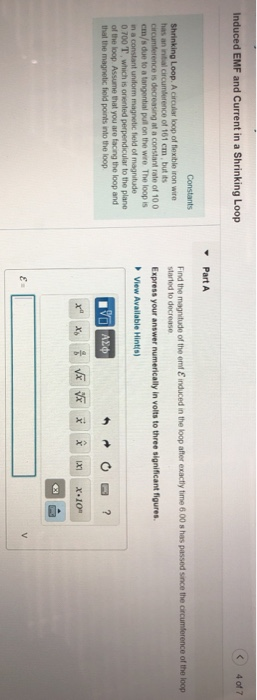 Solved C) 4 of 7 Induced EMF and Current in a Shrinking Loop | Chegg.com