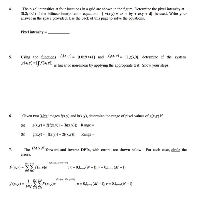4.The pixel intensities at four locations in a grid | Chegg.com