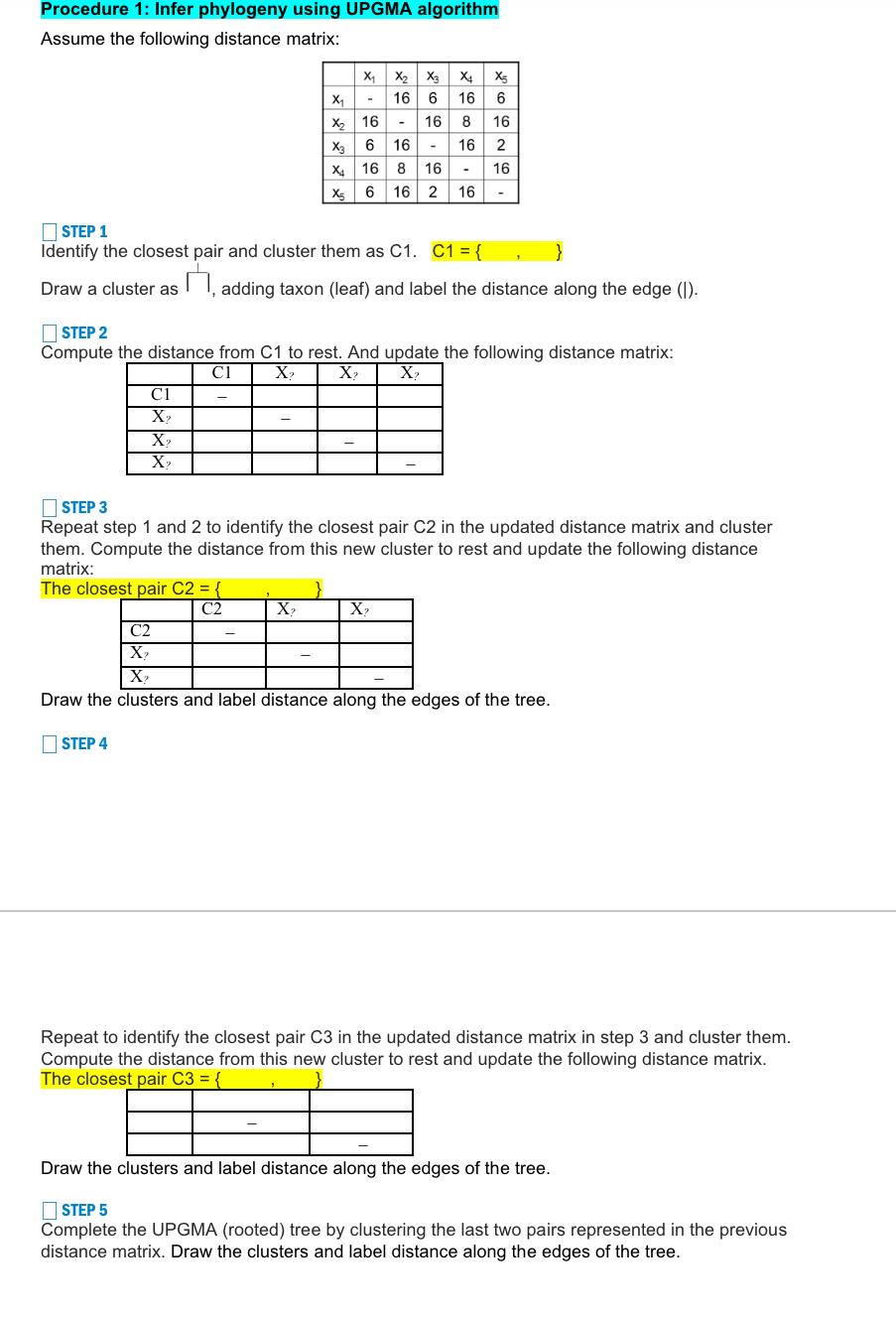 Procedure 1 Infer Phylogeny Using Upgma Algorithm 8705