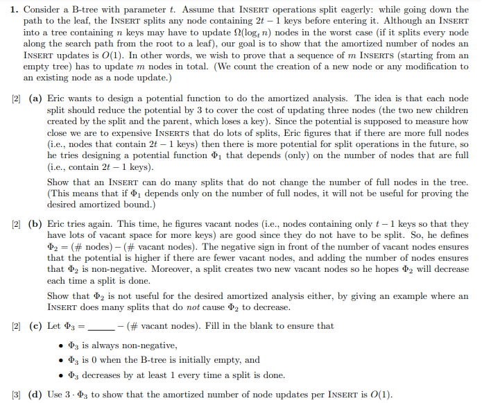 Solved 1. Consider a B-tree with parameter t. Assume that | Chegg.com