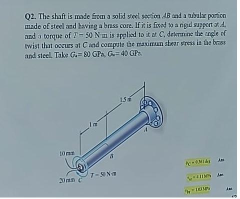 Q2. The shaft is made from a solid steel section AB | Chegg.com
