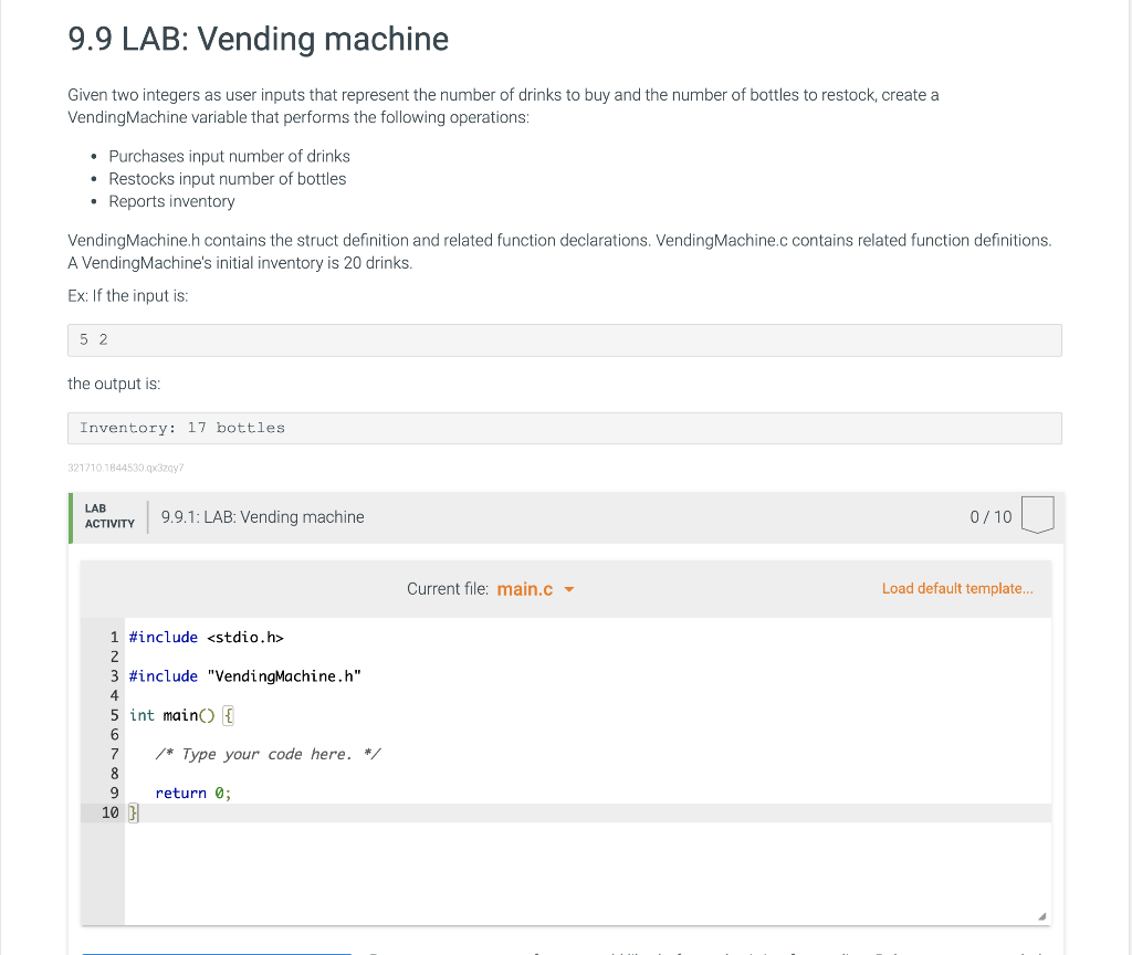 Solved 9.9 LAB: Vending machine Given two integers as user | Chegg.com
