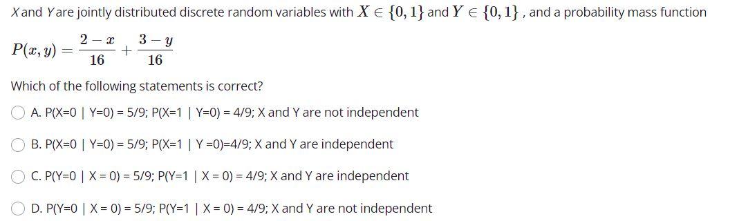 Solved X and Y are jointly distributed discrete random | Chegg.com