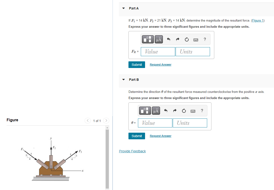 Solved If F1=14kN,F2=21kN,F3=14kN, determine the magnitude | Chegg.com