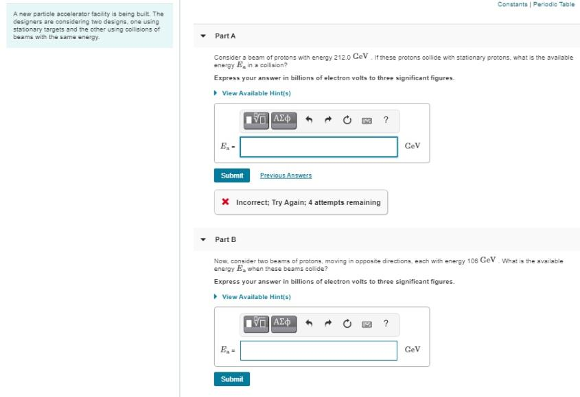 Solved Constants Periodic Table A new particle accelerator | Chegg.com