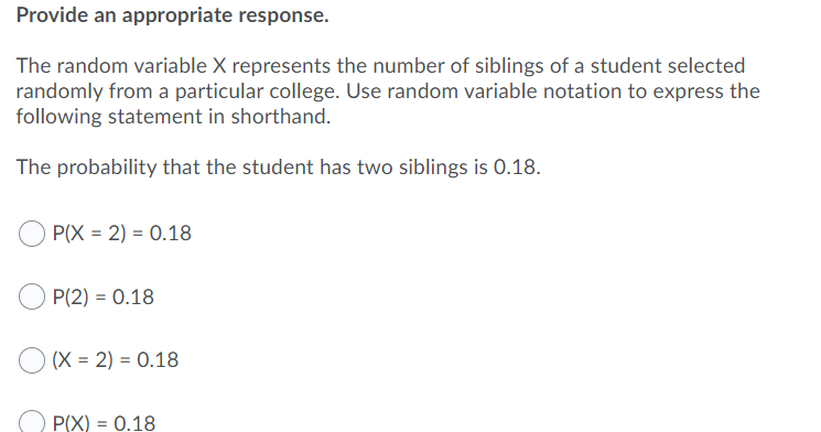 Solved Provide an appropriate response. The random variable | Chegg.com